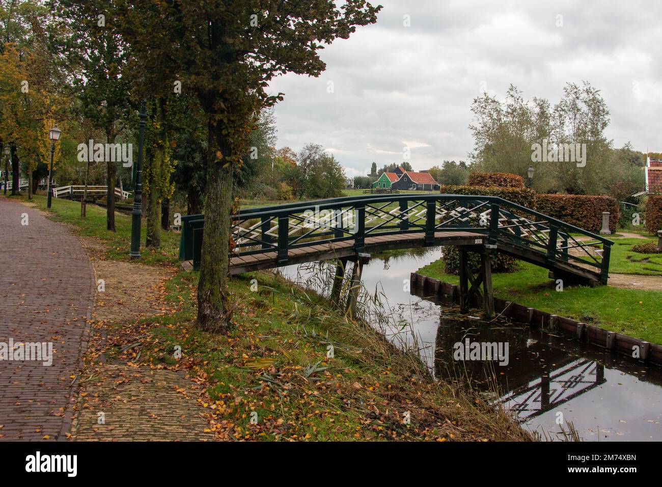 A bridge over the river in the Zaanse Schans, Zaanstad, Netherlands ...