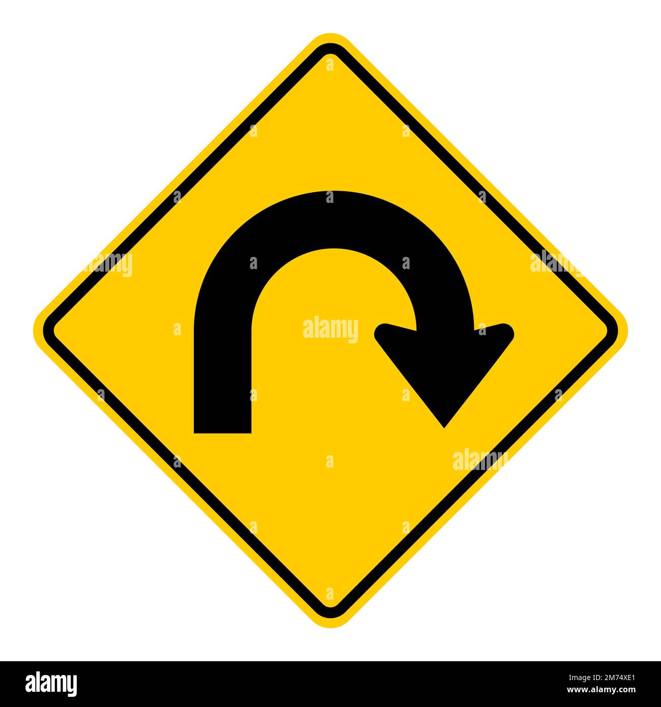 Return signal, hairpin curve to right sign isolated on white background ...