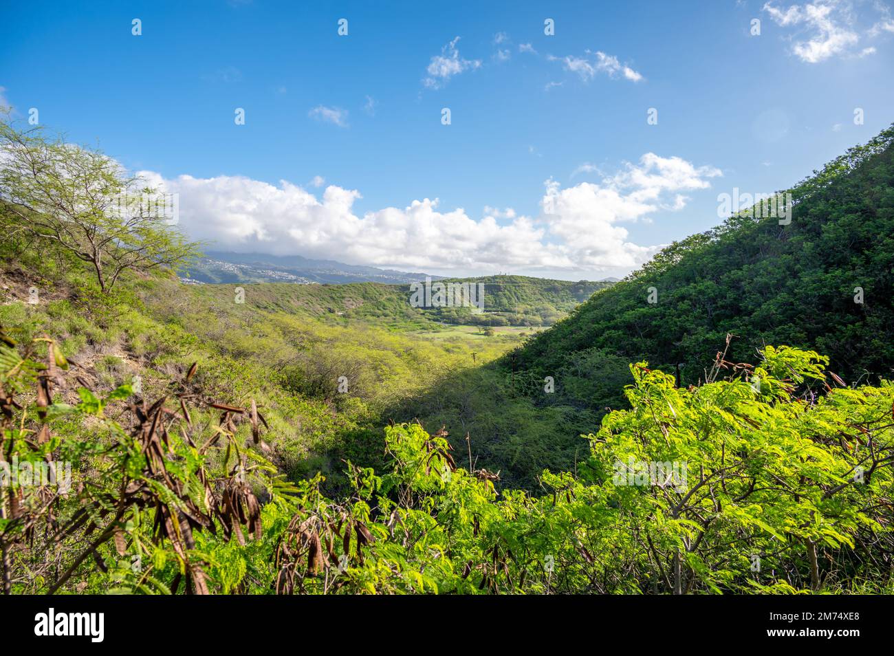 View along the hiking path inside the Diamond Head crater at Diamond ...