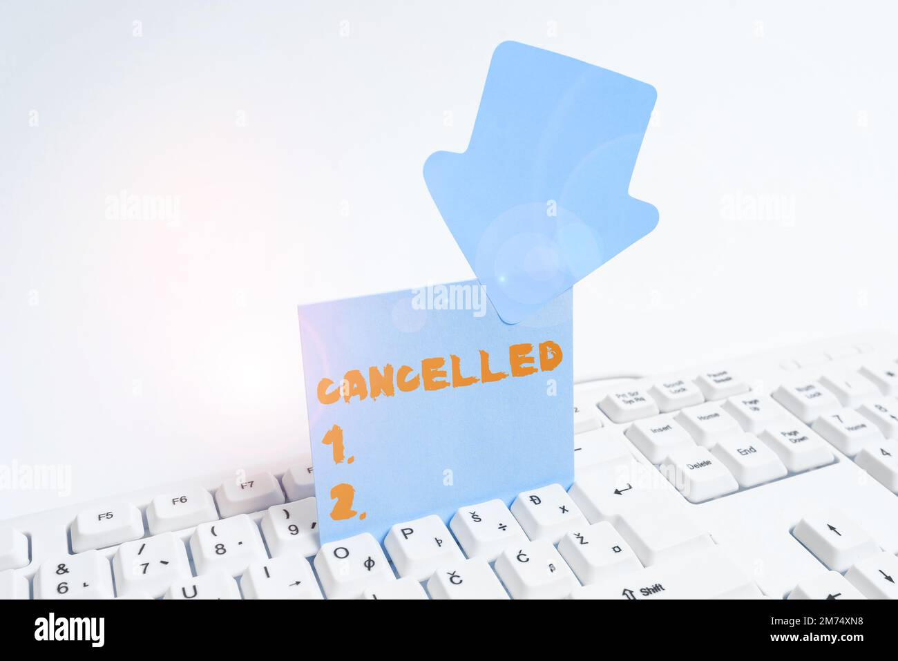 Text caption presenting Cancelled. Business concept decide or announce ...