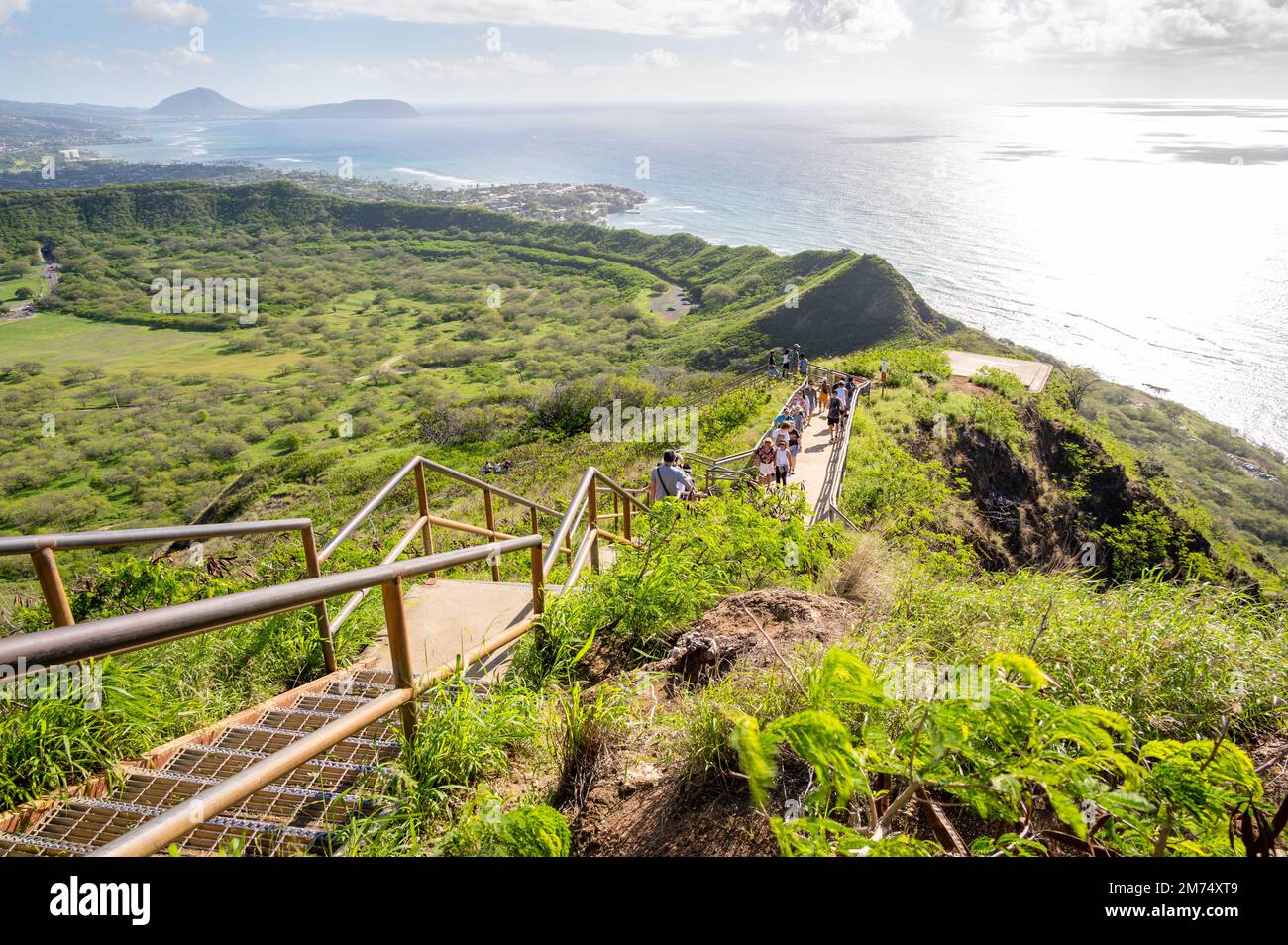 Honolulu, Hawaii - December 27, 2022: Tourists hiking on the Diamond ...