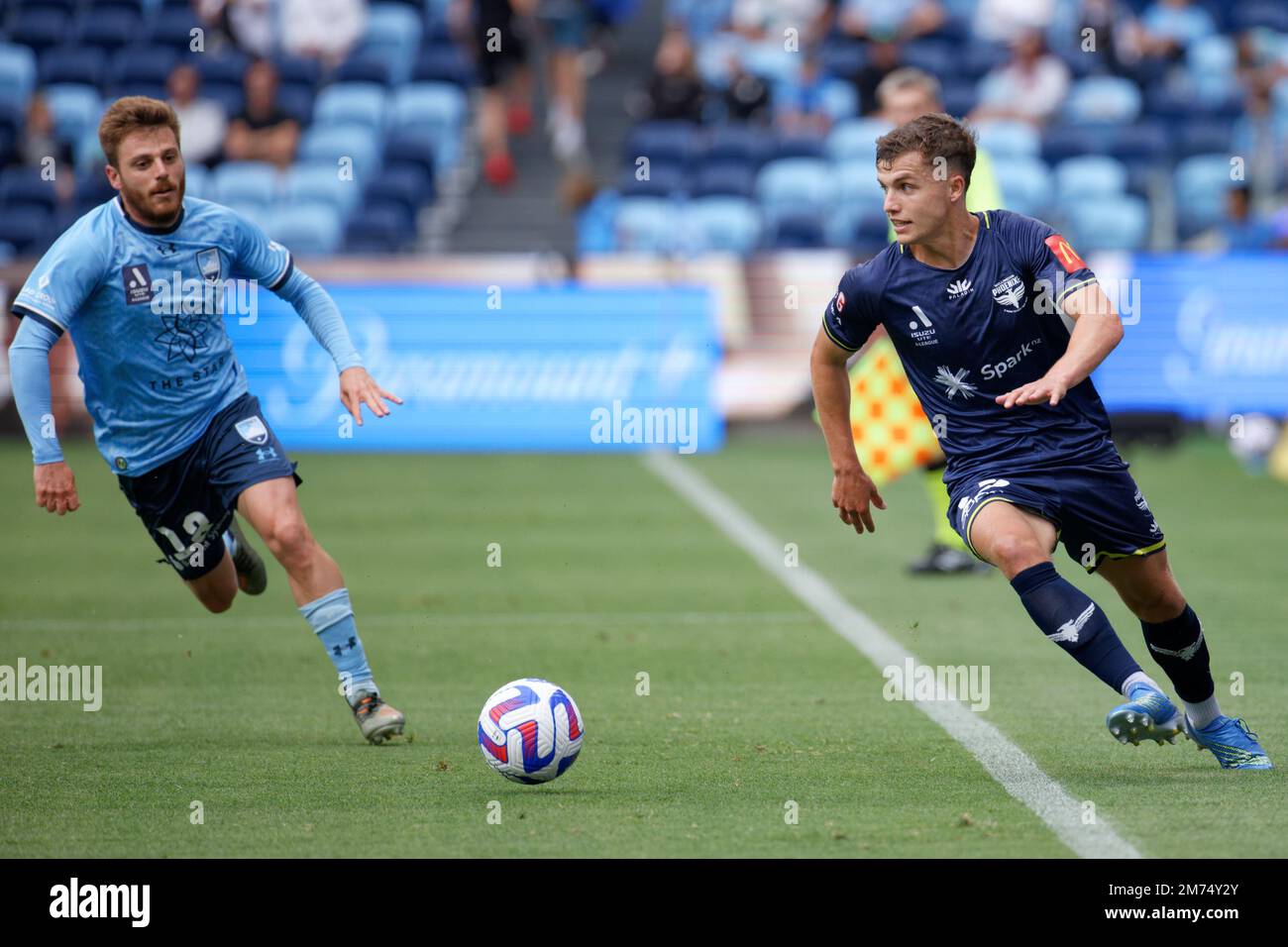 Callan Elliot of Wellington Phoenix controls the ball during the match ...
