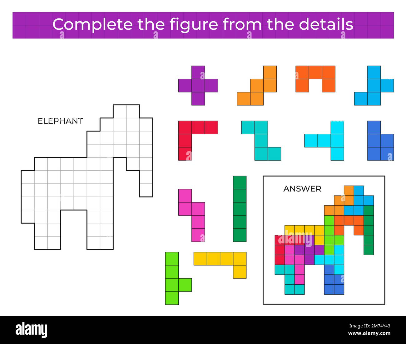 Complete the figure. Puzzle game with elephant Stock Vector Image & Art ...