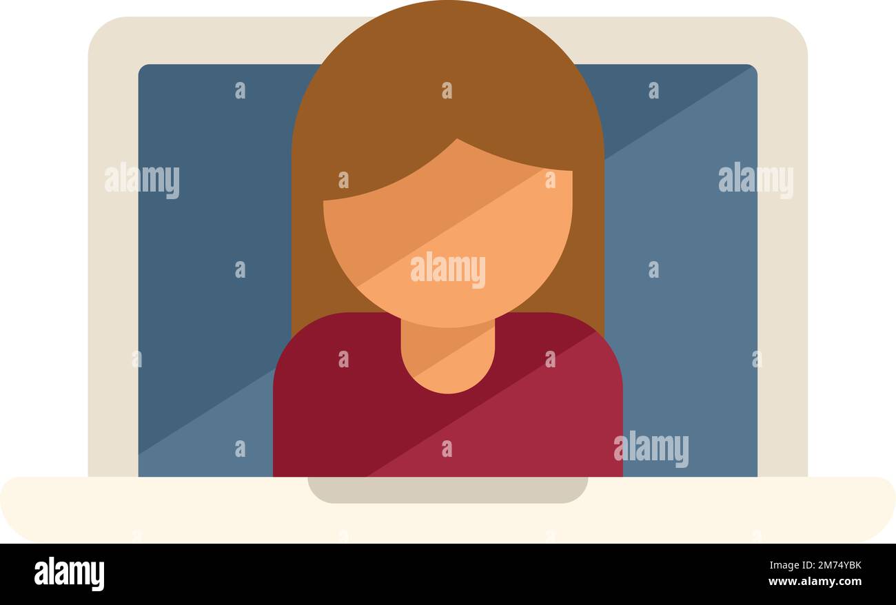 Laptop video call icon flat vector. Student course. Web education ...