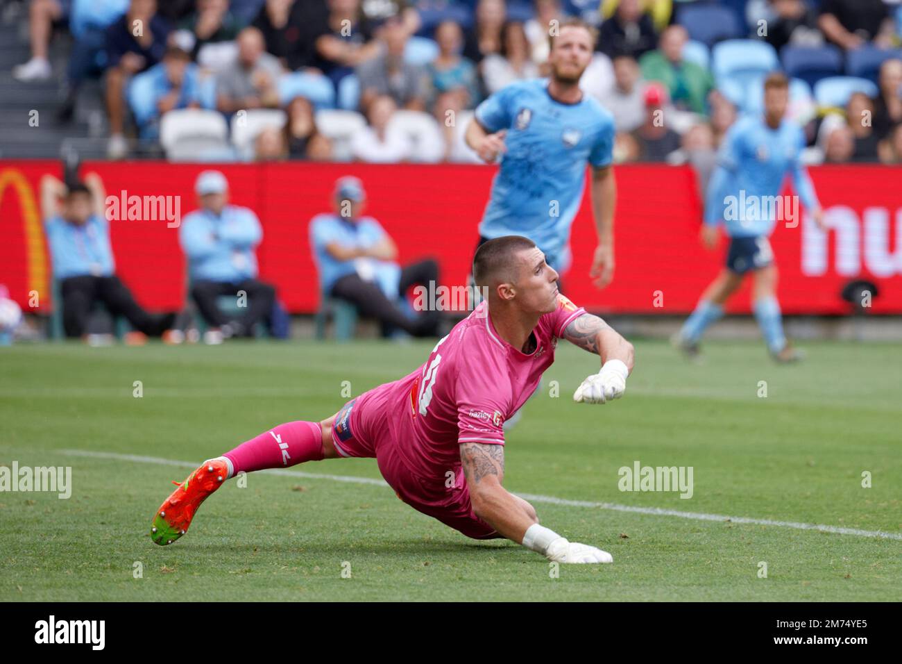 Oliver Sail of Wellington Phoenix dives to punch the ball during the ...