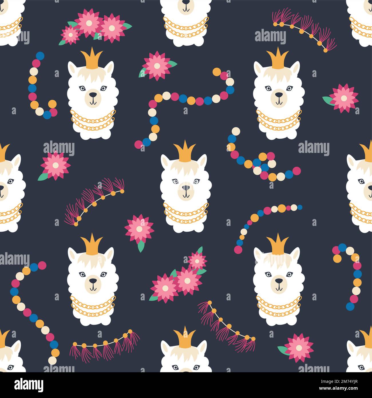Seamless pattern with llama, alpaca faces. Cute drawings of llama head ...