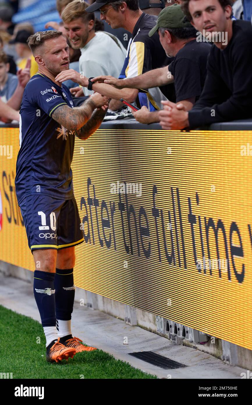 David Ball of Wellington Phoenix thanks their supporters after the ...