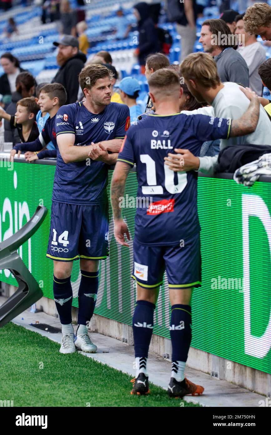 Alex Rufer and David Ball of Wellington Phoenix thanks their supporters ...
