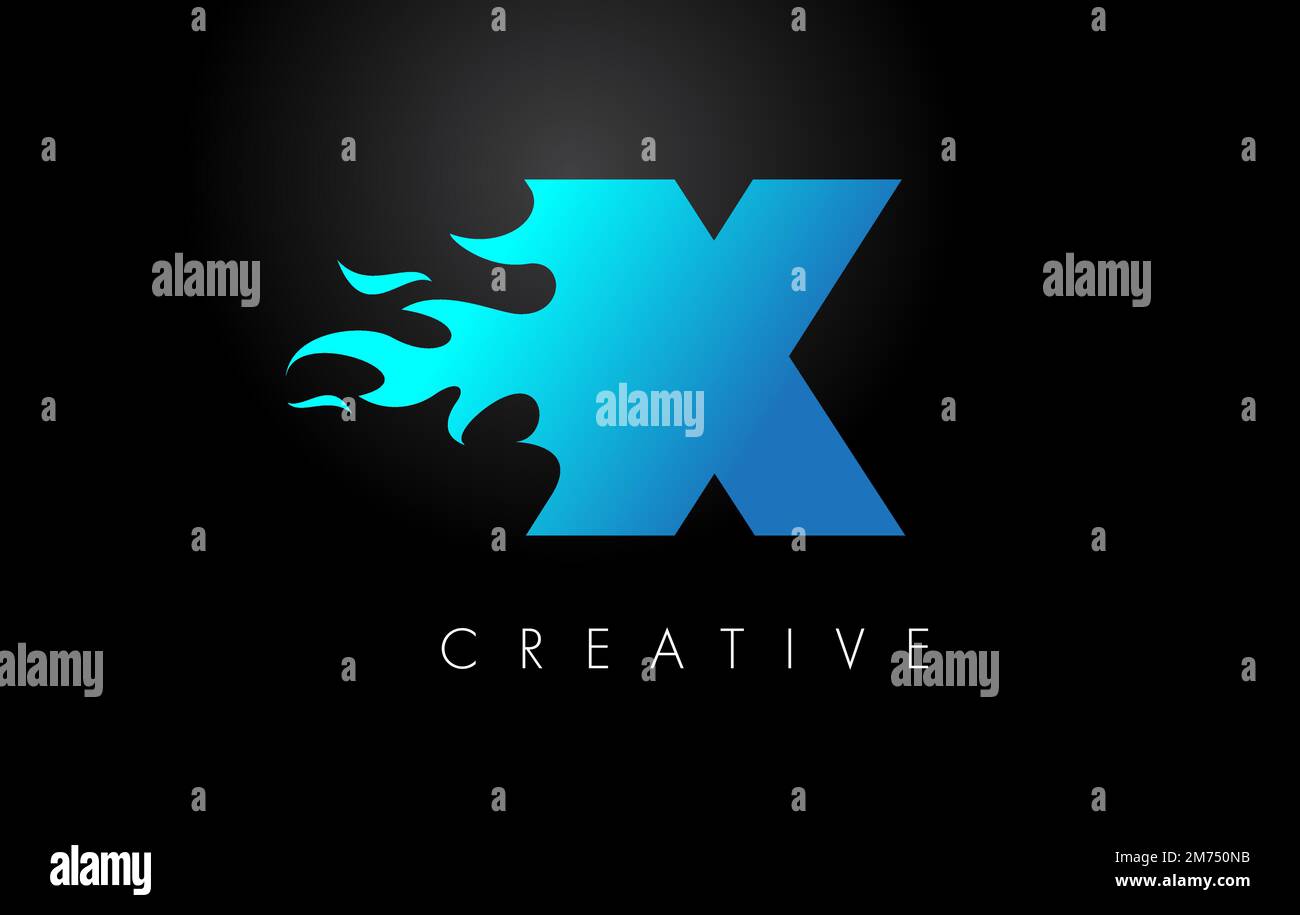 Blue fire Blue X Letter Flame Logo Design. Fire Logo Lettering Concept ...