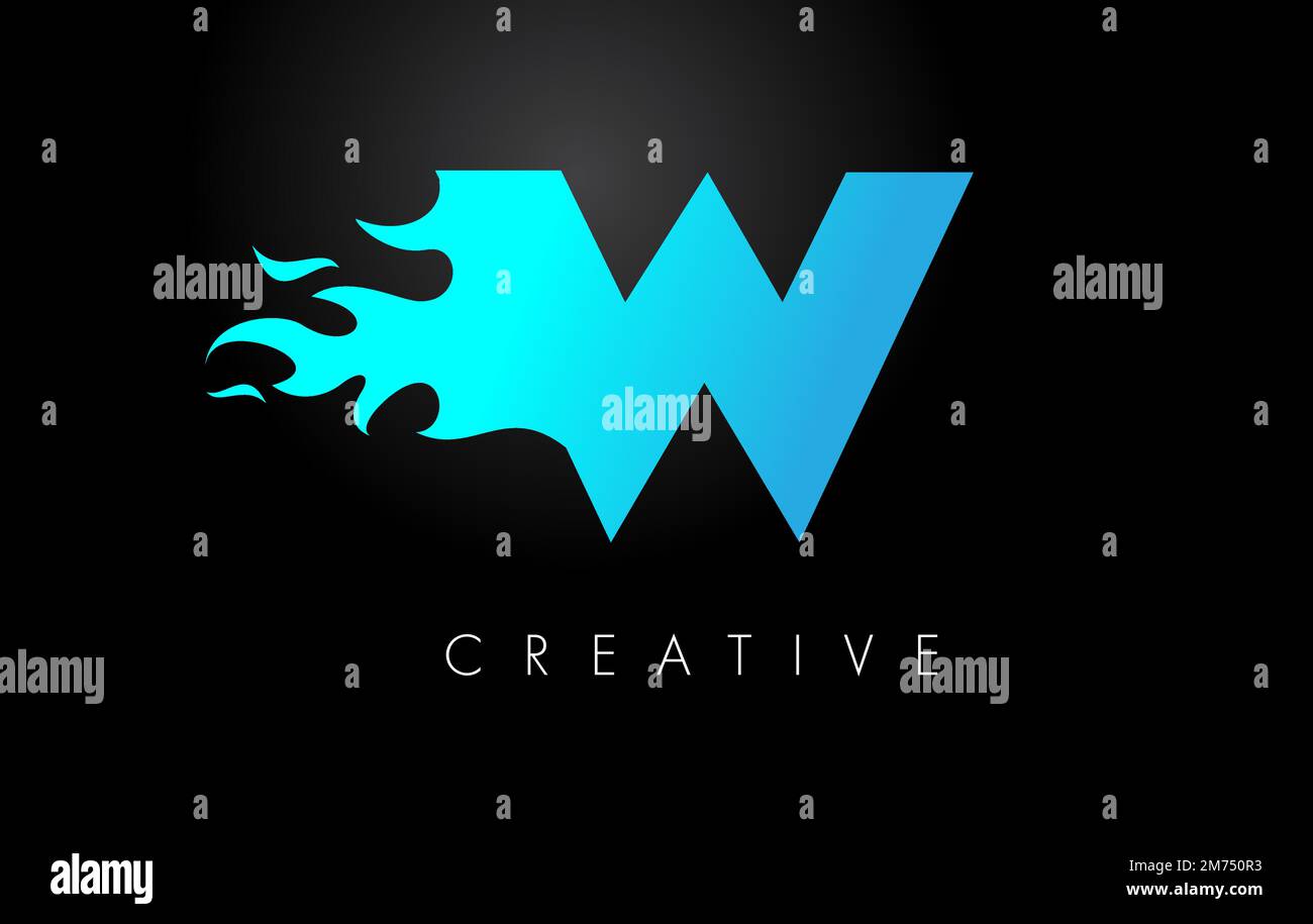 Blue W Letter Flame Logo Design. Fire Logo Lettering Concept Vector ...