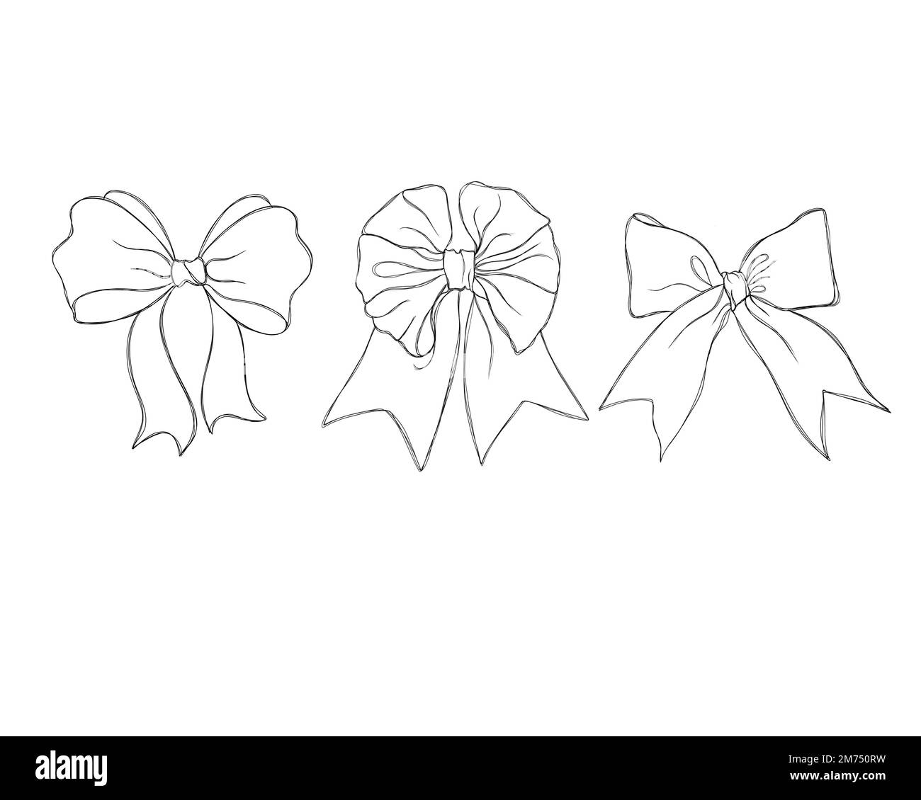 Set of graphical decorative bows. Line art design holiday bows tattoo ...