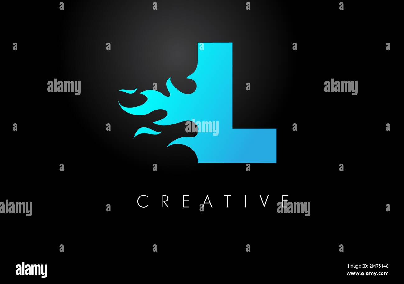 Blue fire Blue L Letter Flame Logo Design. Fire Logo Lettering Concept ...