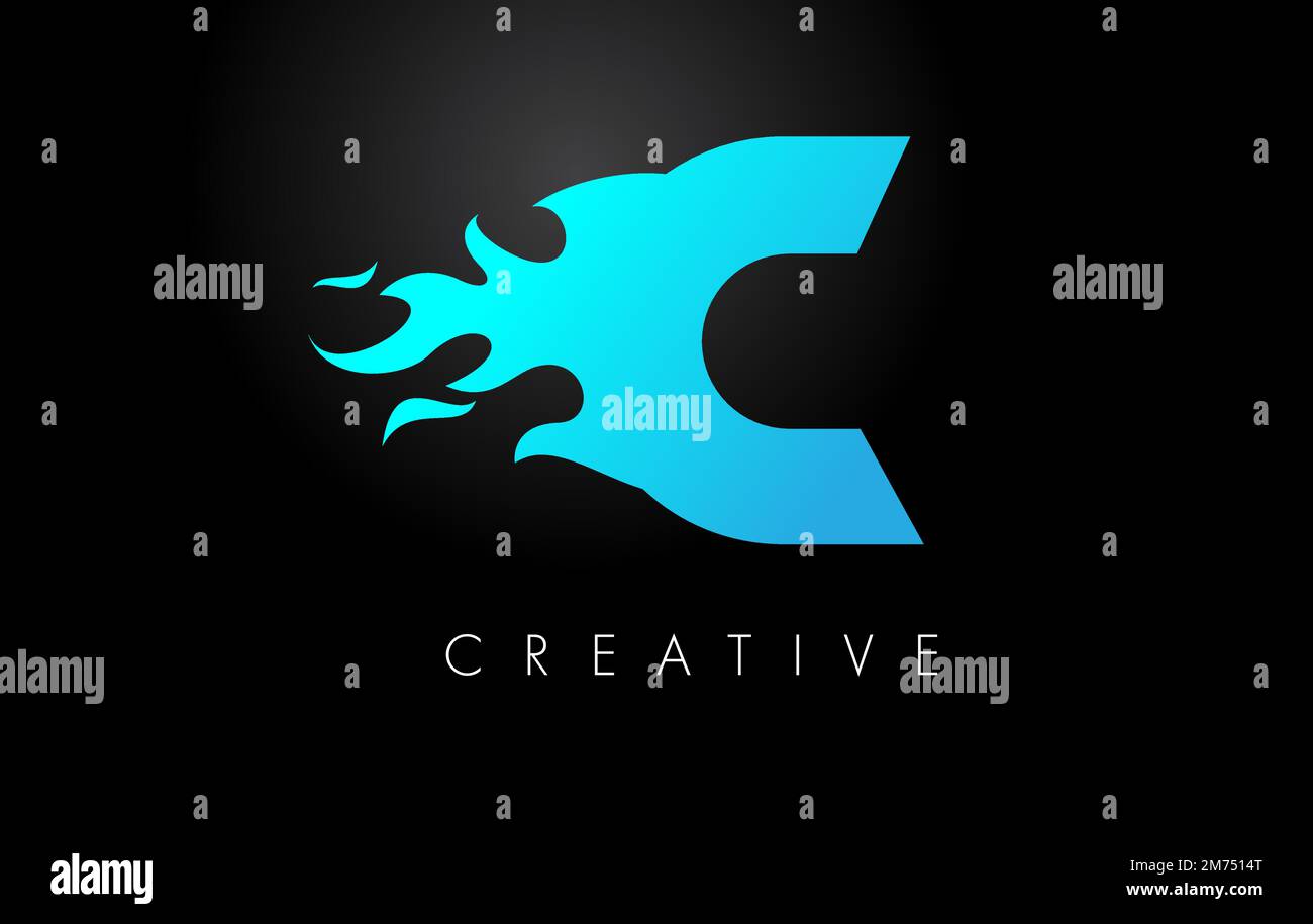 Blue fire Blue C Letter Flame Logo Design. Fire Logo Lettering Concept ...