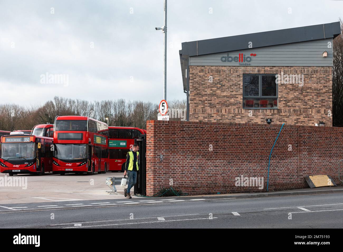 London, UK. 5th January, 2023. Out-of-service buses are pictured parked ...