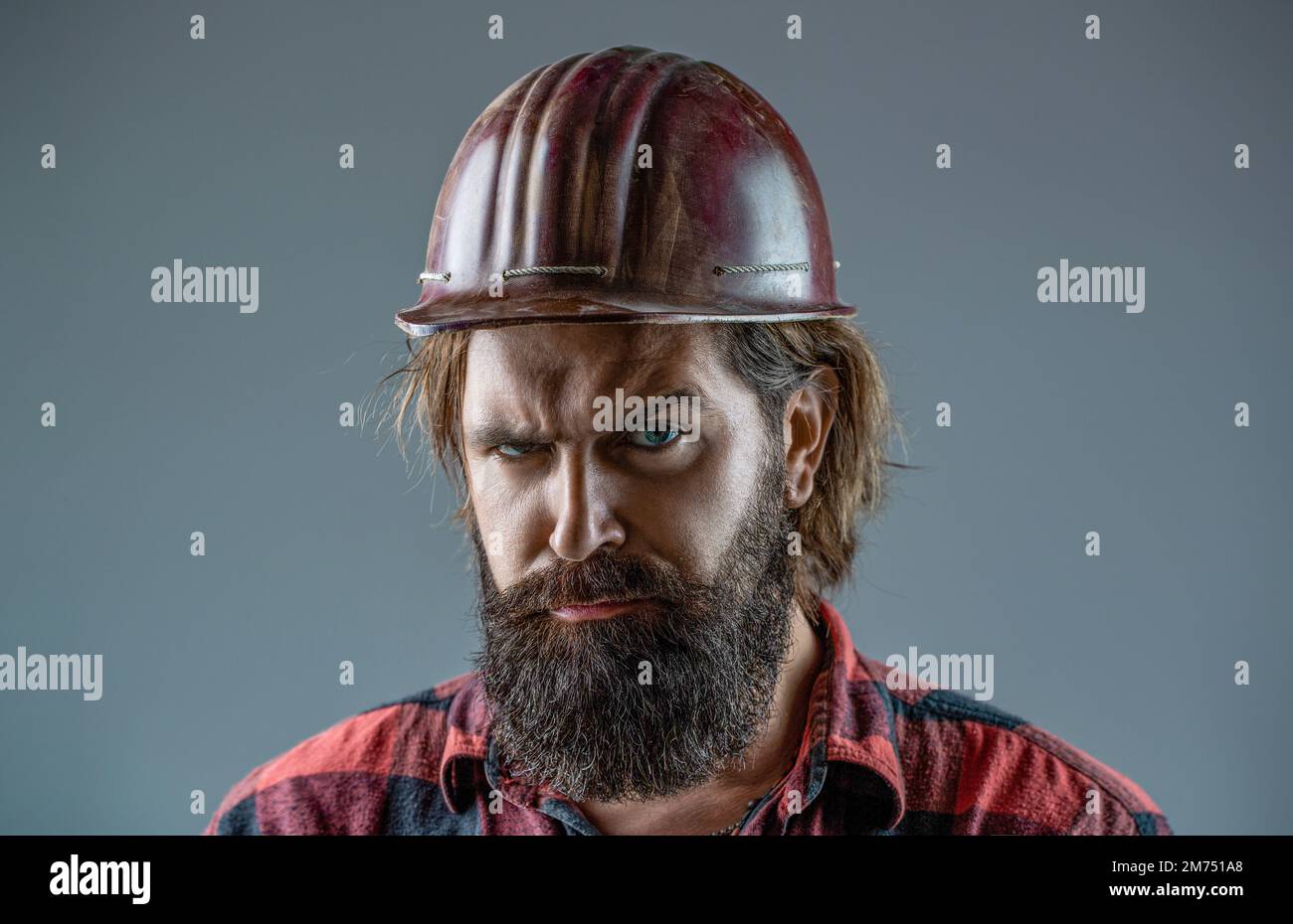 Man builders, industry. Building, industry - builder concept. Bearded ...