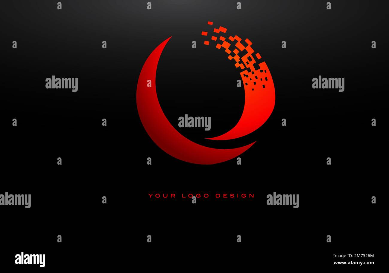 O Initial Letter Logo Design with Digital Pixels in Red Colors Stock ...