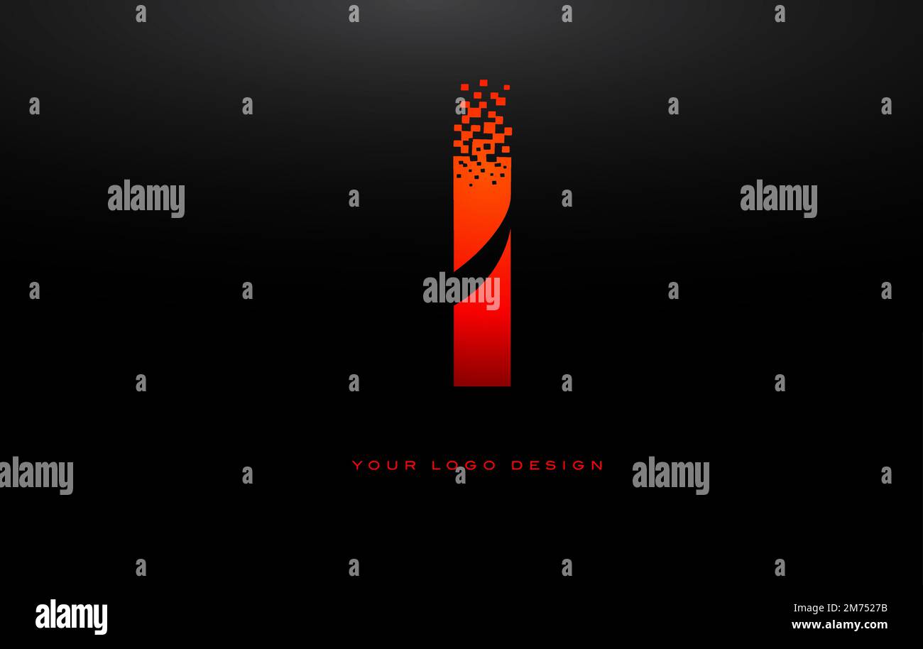 I Initial Letter Logo Design with Digital Pixels in B Red ors Stock ...