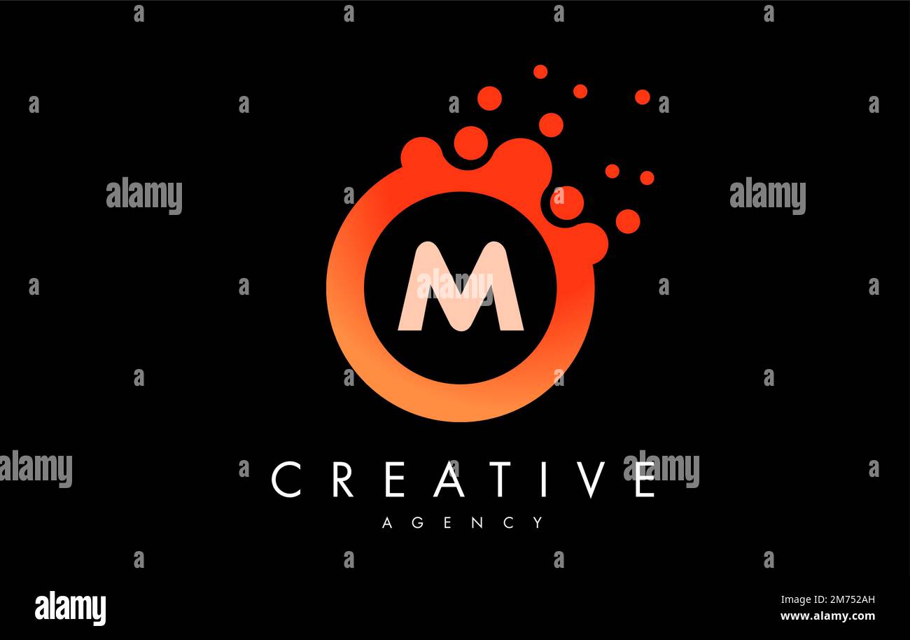 Orange m Dots Letter Logo. Blue Bubble Design Vector Illustration Stock ...