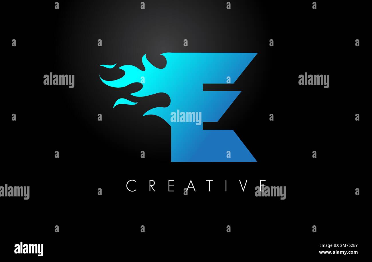 Blue fire Blue E Letter Flame Logo Design. Fire Logo Lettering Concept ...