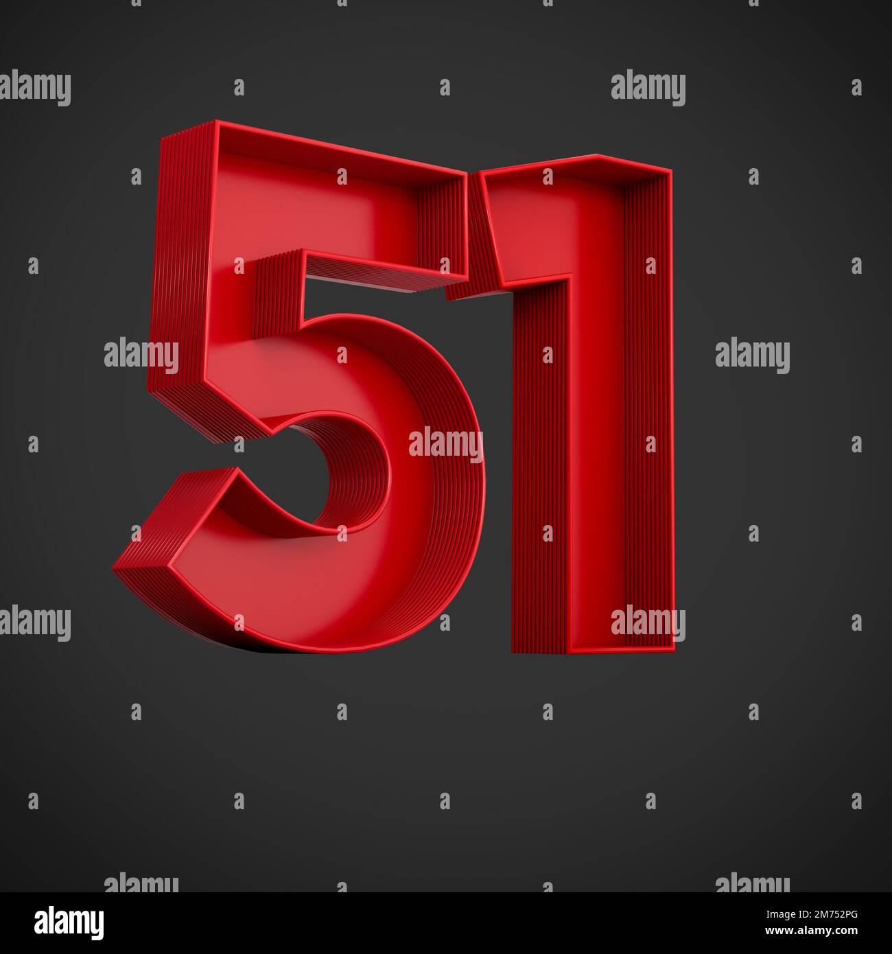 A 3d illustration of a red Advertising Digit 50 or fifty-one with inner ...