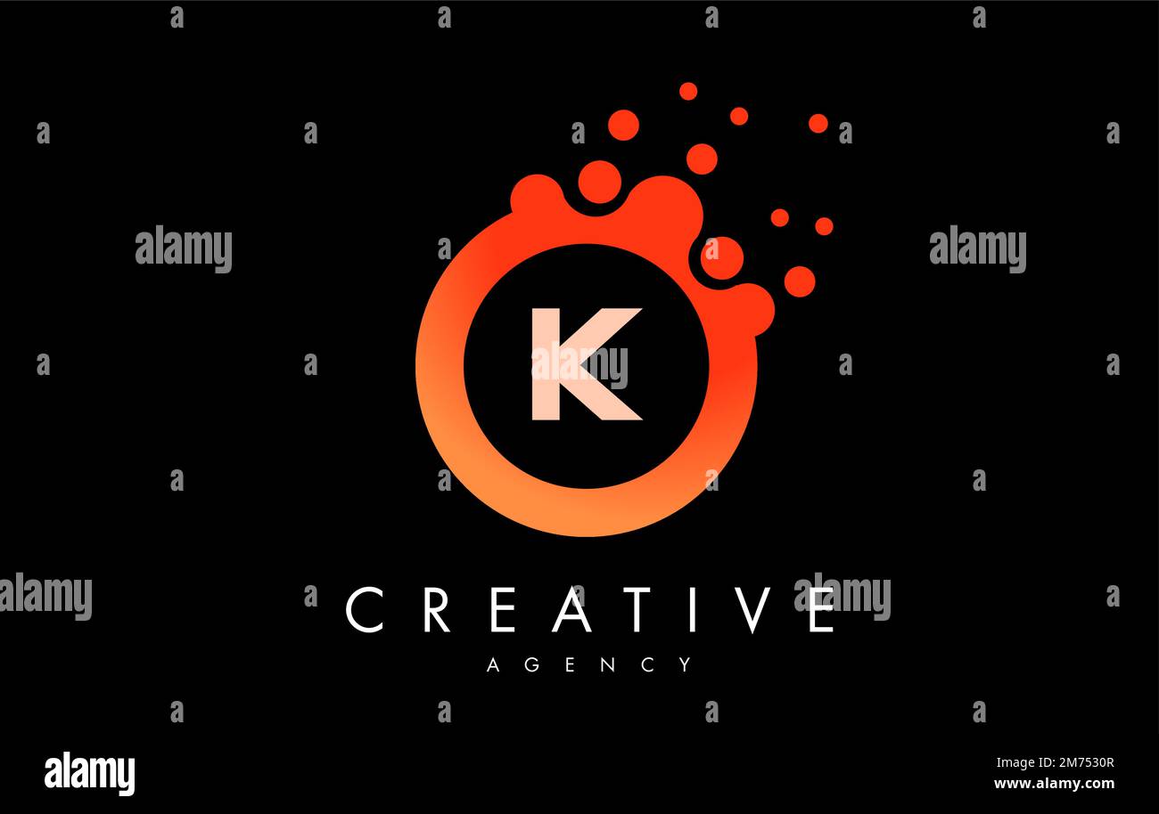 Orange k Dots Letter Logo. Blue Bubble Design Vector Illustration Stock ...