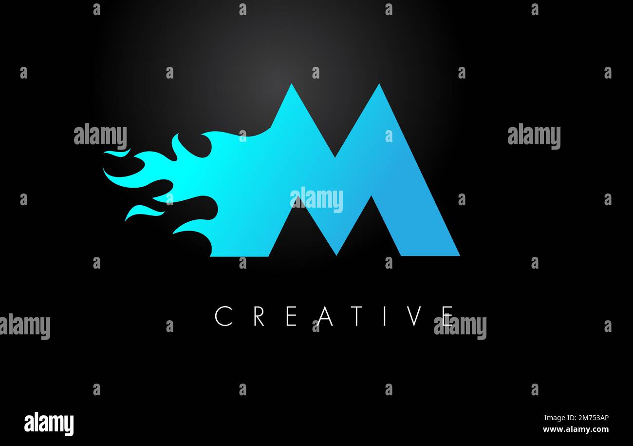 Blue fire Blue M Letter Flame Logo Design. Fire Logo Lettering Concept ...