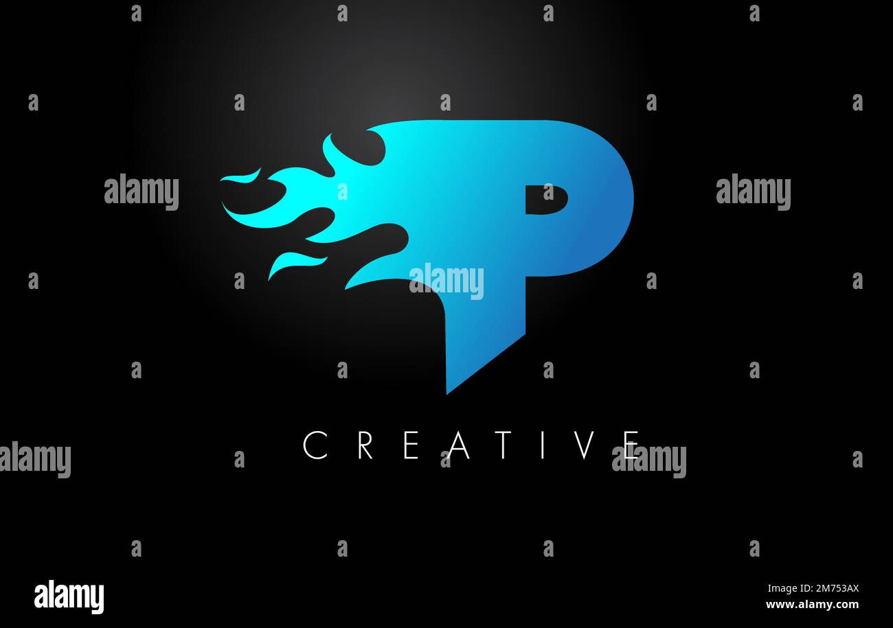 Blue fire Blue P Letter Flame Logo Design. Fire Logo Lettering Concept ...