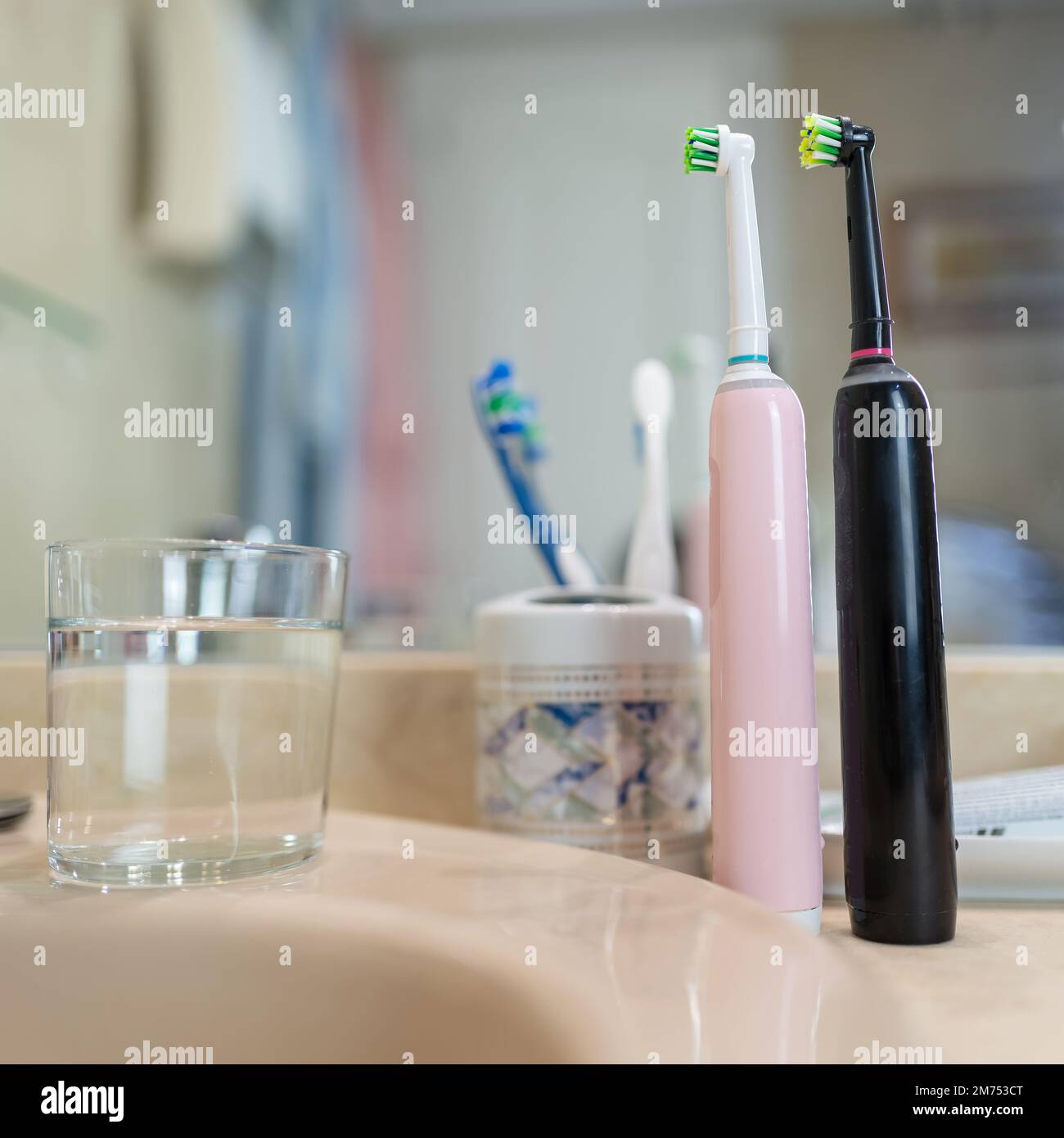 Electric toothbrushes and various objects used in daily teeth cleaning ...