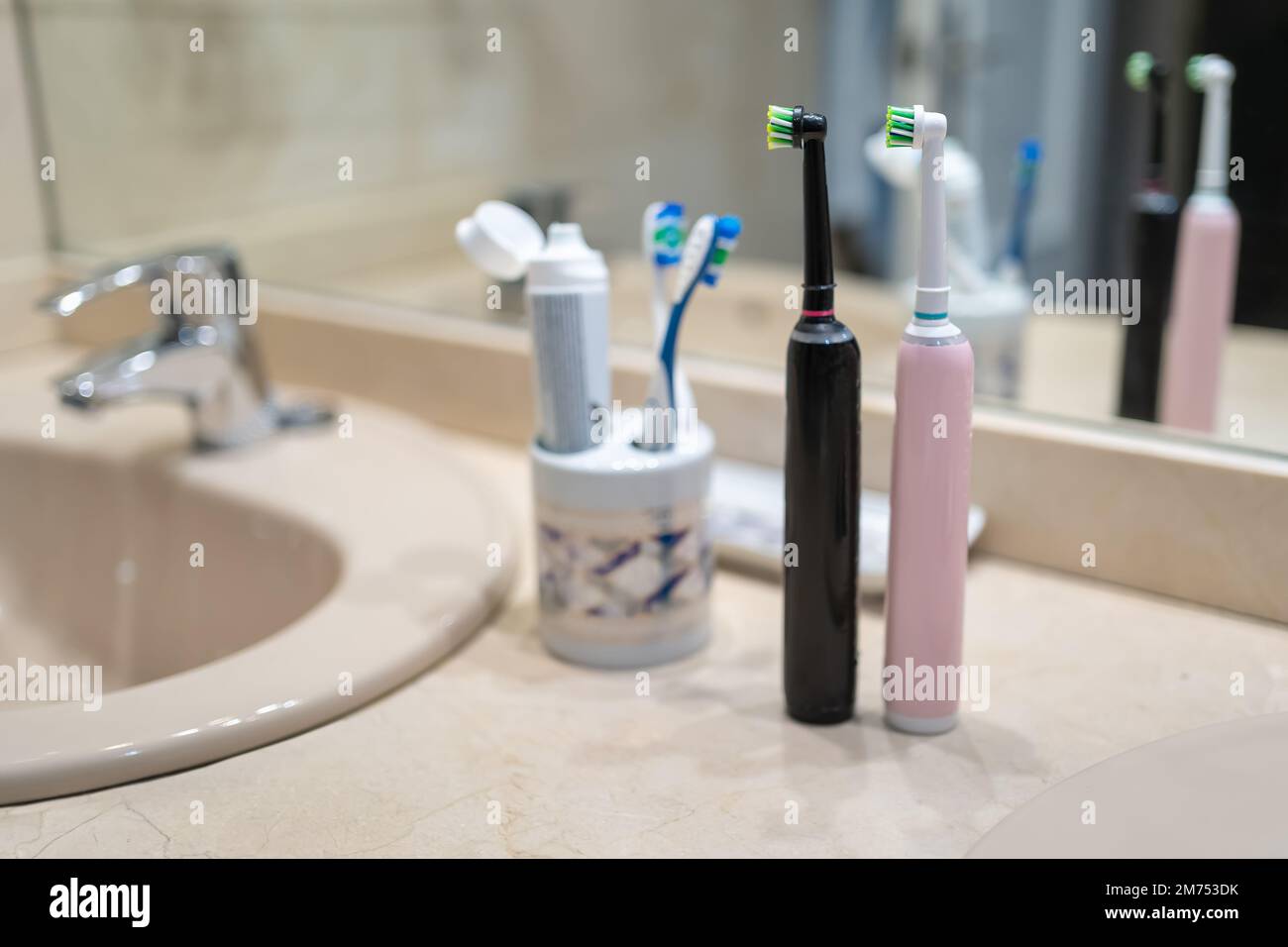 Electric toothbrushes and various objects used in daily teeth cleaning ...