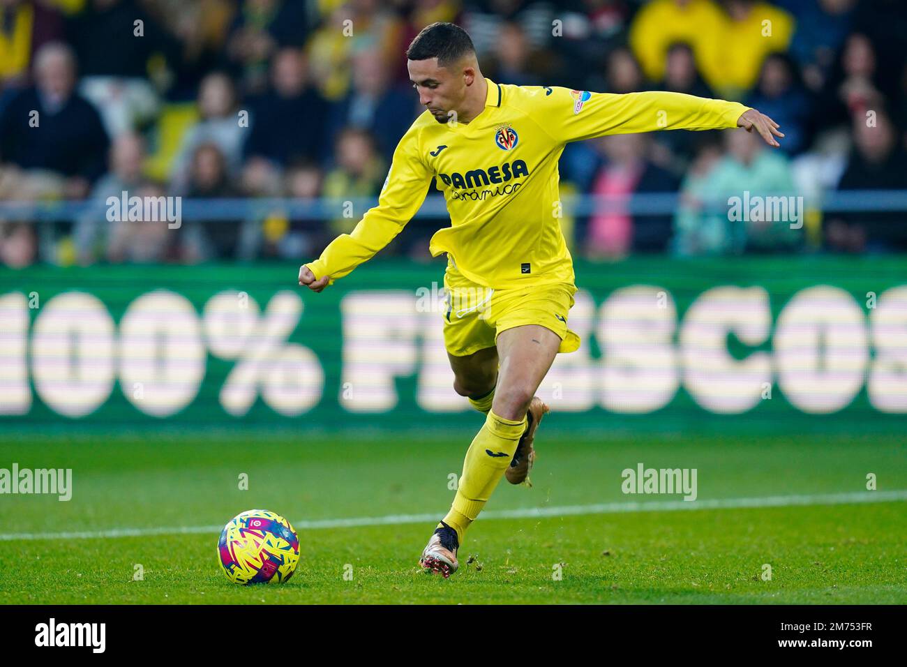 Yeremy Pino of Villarreal CF scores his goal during the La Liga match ...