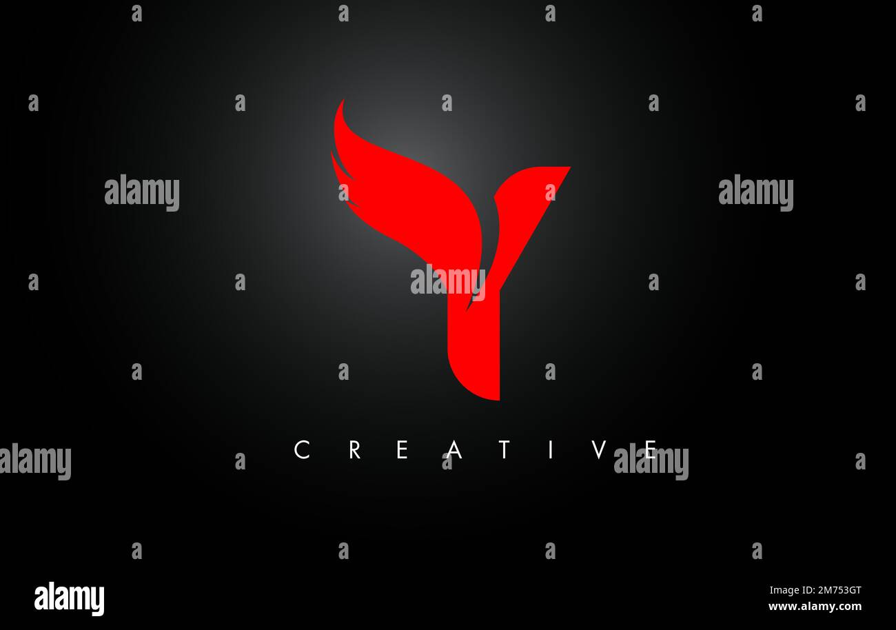 Red Y Letter Wings Logo Design Icon. Flying Wing Letter Logo with ...
