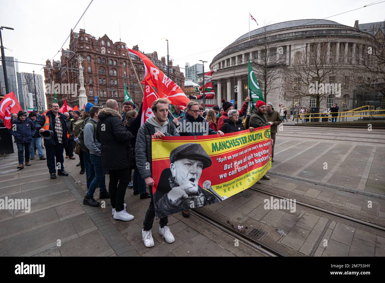 Manchester, UK. 7th Jan 2023. March paasses St Peters square and ...