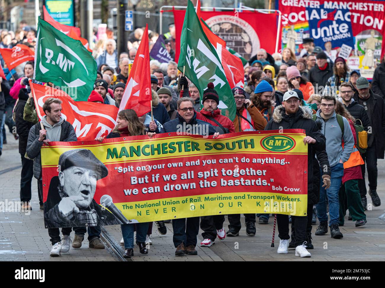 Manchester, UK. 7th Jan 2023. Rally for strike action Manchester 7th ...