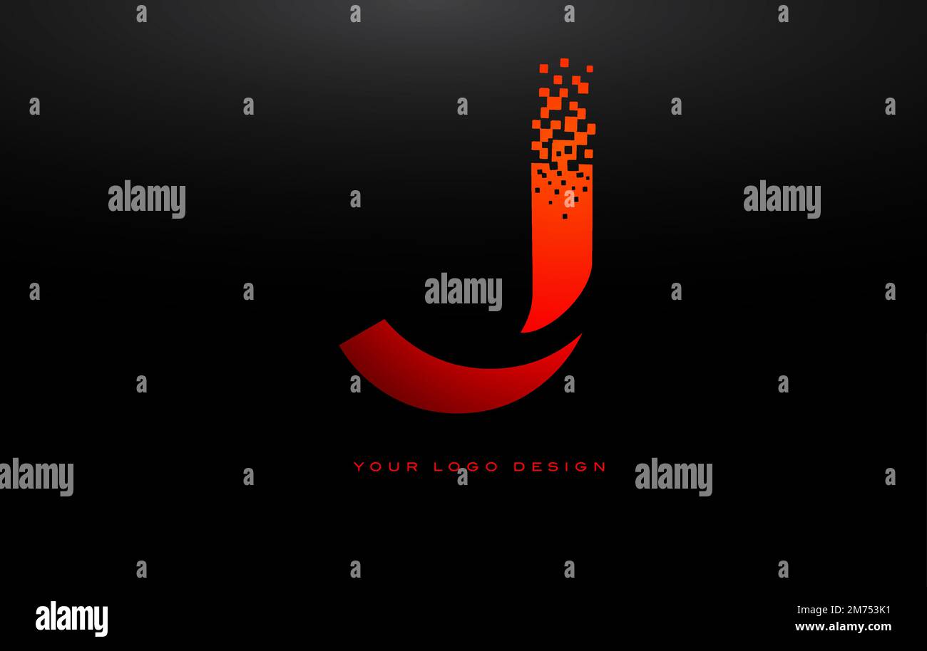 J Initial Letter Logo Design with Digital Pixels in B Red ors Stock ...