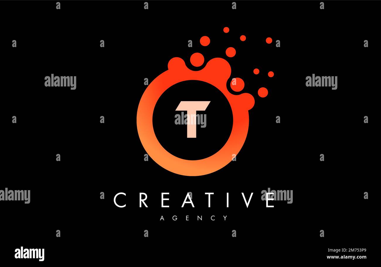 Orange t Dots Letter Logo. Blue Bubble Design Vector Illustration Stock ...