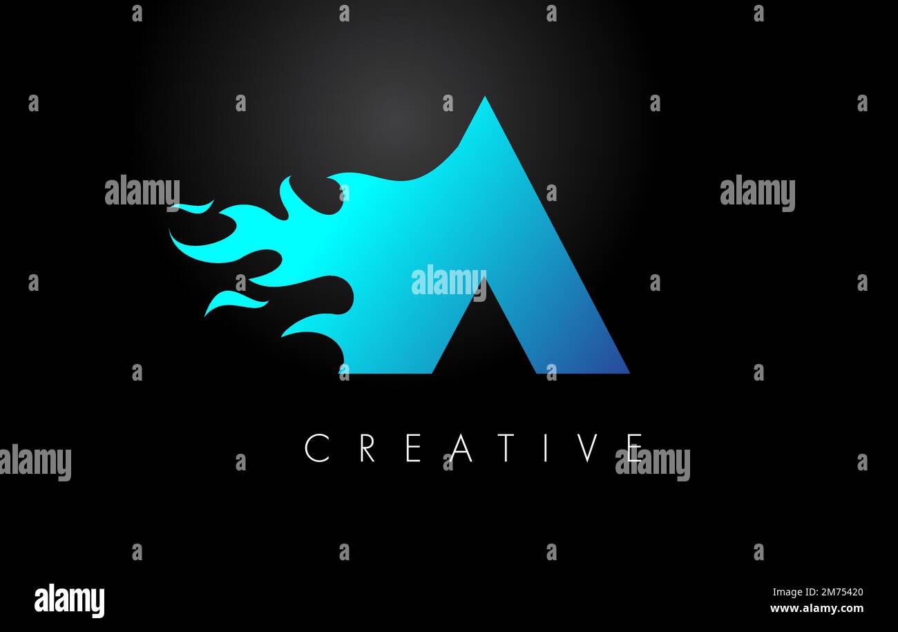Blue fire A Letter Flame Logo Design. Fire Logo Lettering Concept ...