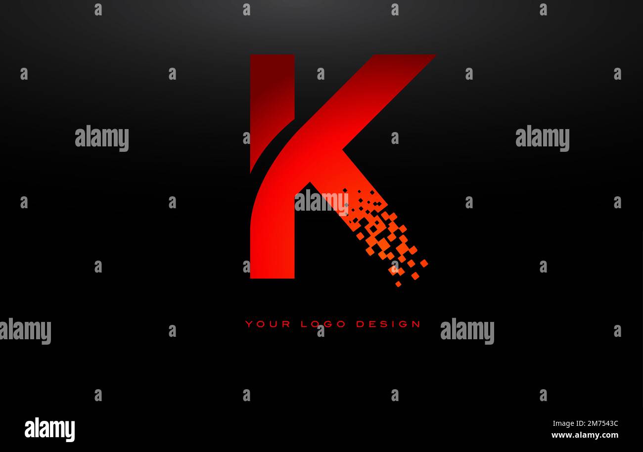 K Initial Letter Logo Design with Digital Pixels in Red Colors Stock ...