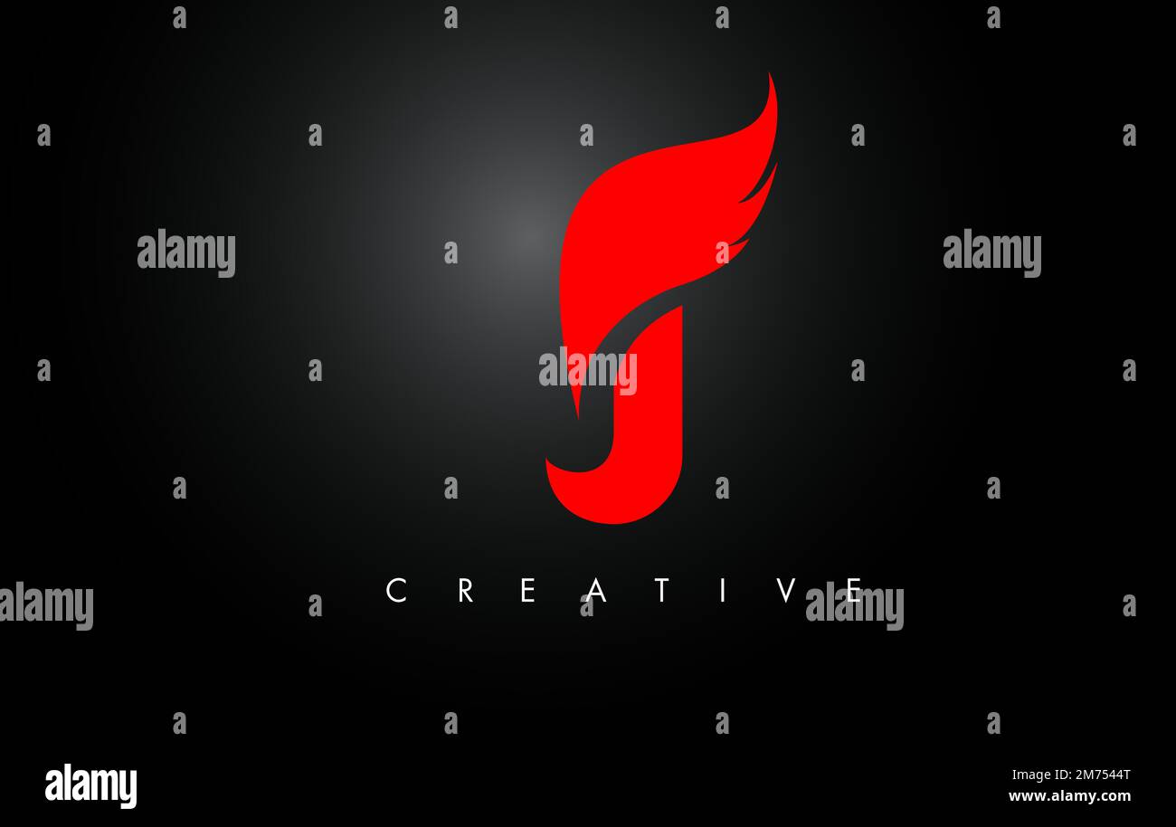Red J Letter Wings Logo Design Icon. Flying Wing Letter Logo with ...
