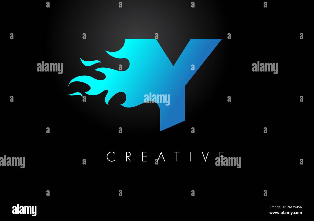 Blue fire Blue Y Letter Flame Logo Design. Fire Logo Lettering Concept ...
