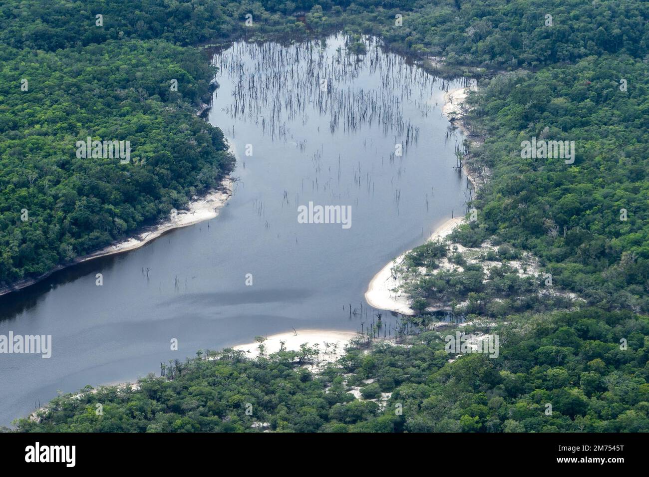 02 January 2023, Brazil, Manaus: An expanse of water can be seen in the ...