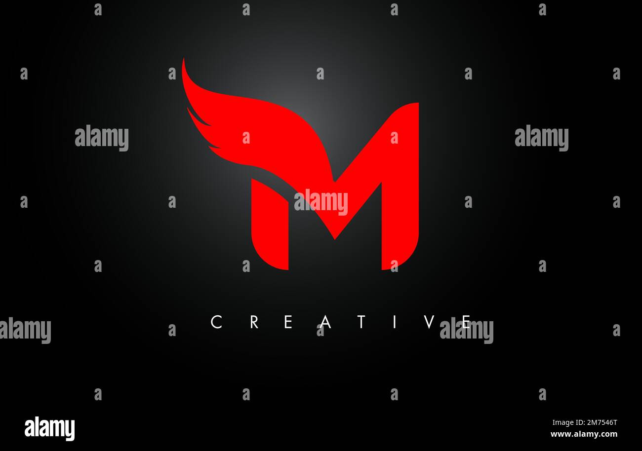 Red M Letter Wings Logo Design Icon. Flying Wing Letter Logo with ...