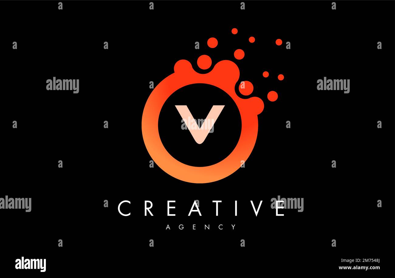 Orange v Dots Letter Logo. Blue Bubble Design Vector Illustration Stock ...