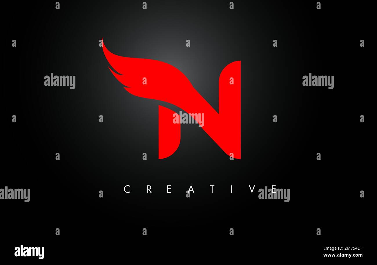 Red N Letter Wings Logo Design Icon. Flying Wing Letter Logo with ...