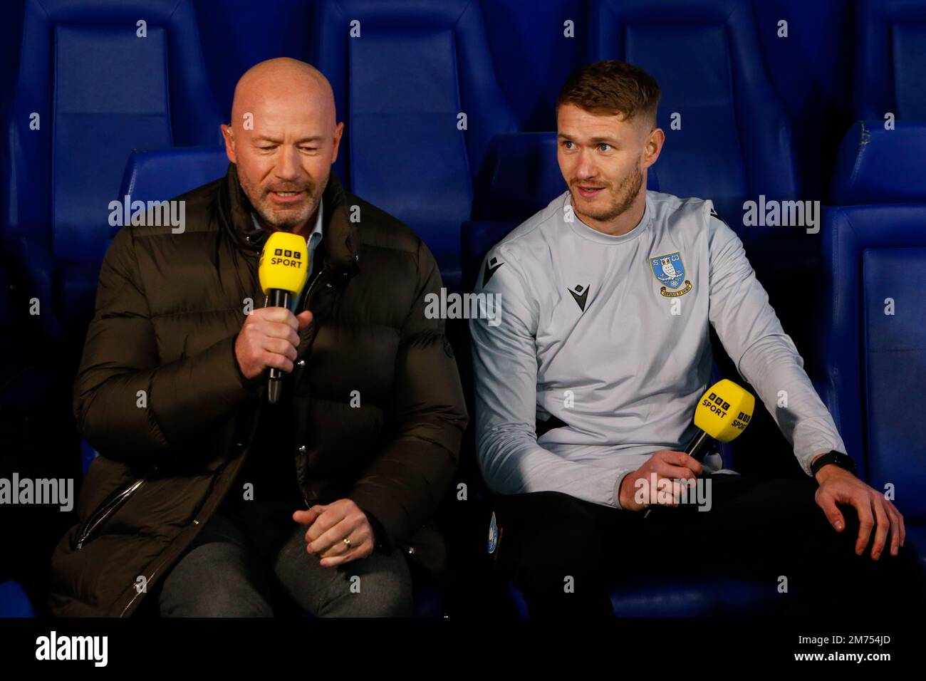 Alan Shearer interviews Michael Smith #24 of Sheffield Wednesday before ...