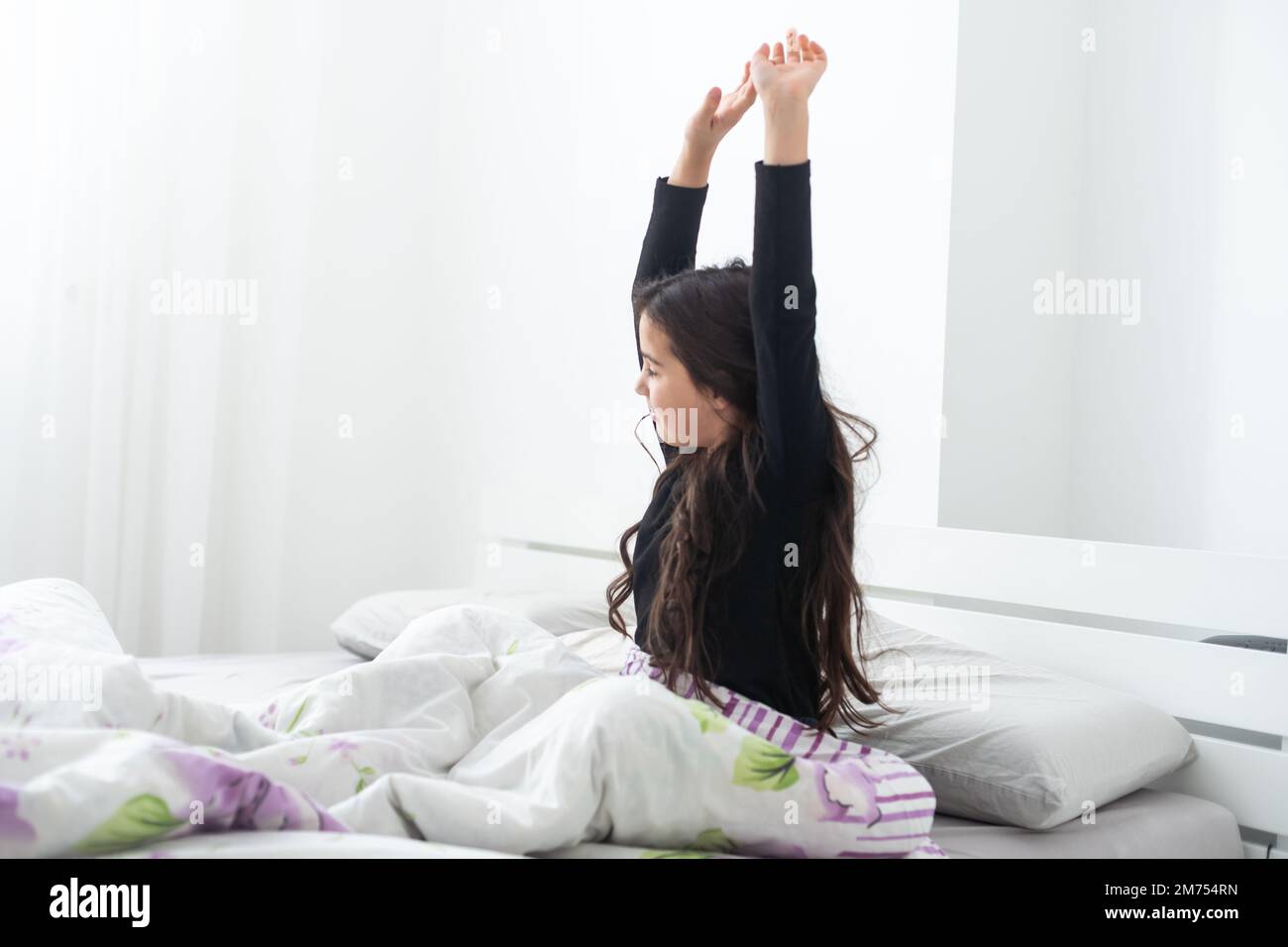 people, bedtime and rest concept - happy smiling teenage girl ...