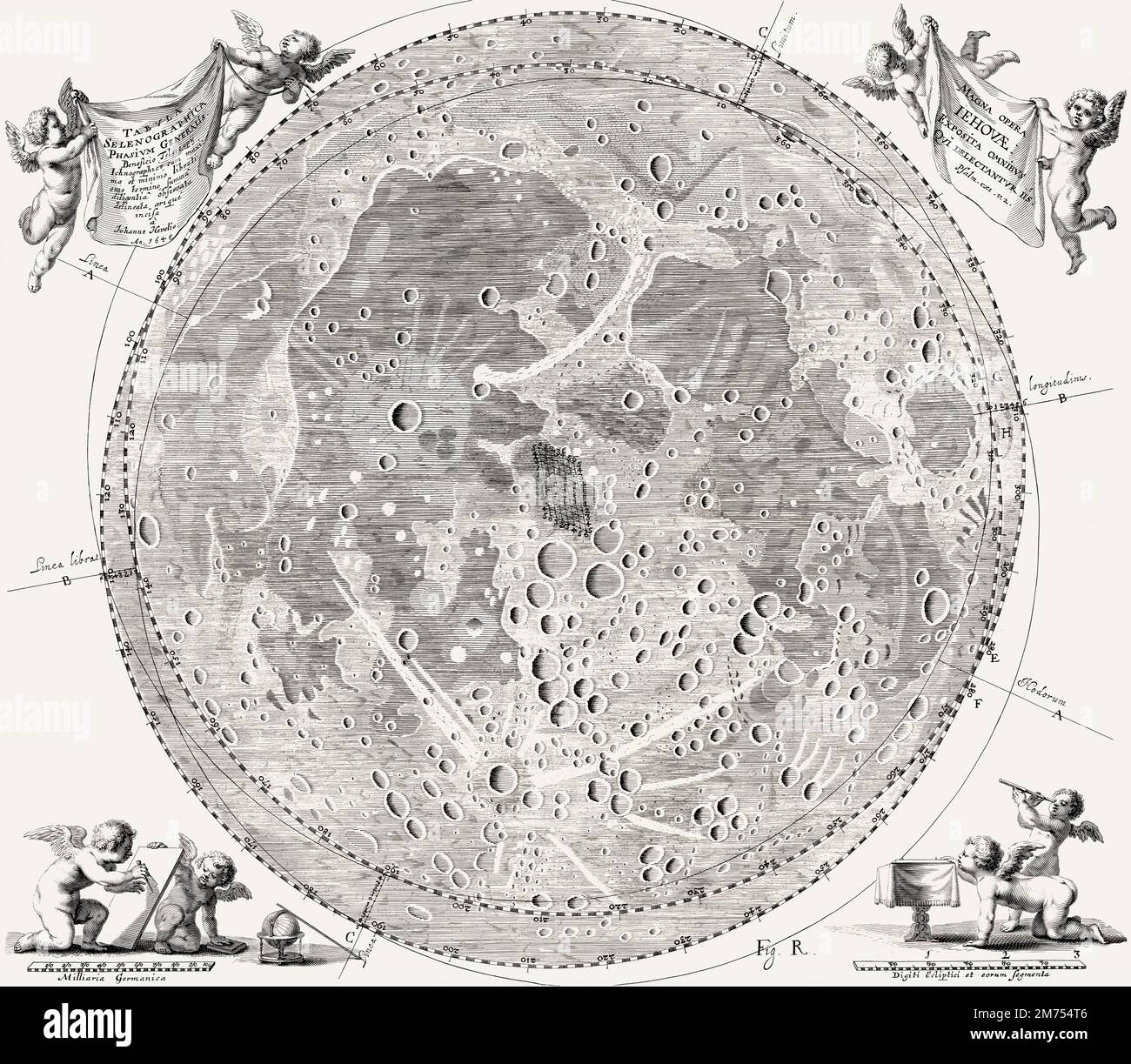 Johannis Hevelii Epistolae IV, map of the moon by Johannes Hevelius ...
