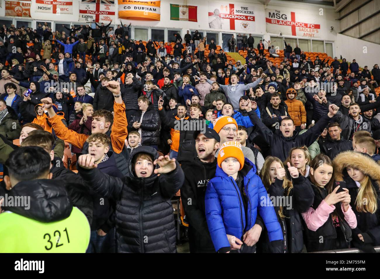 Blackpool fans celebrate their 4-1 win during the Emirates FA Cup Third ...