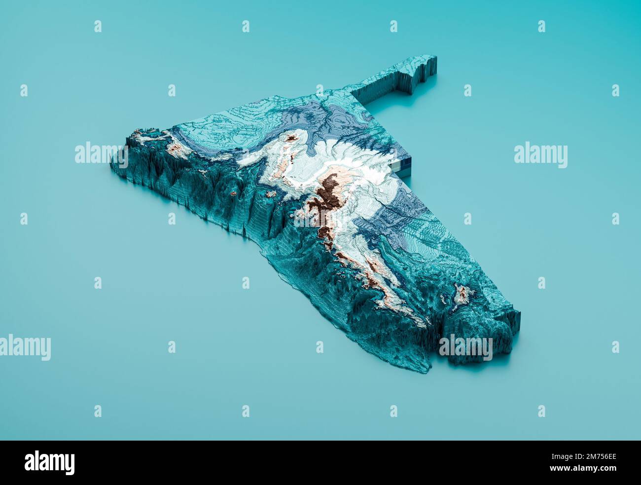 A 3d illustration of topographic Namibia map hypsometric elevation tint ...
