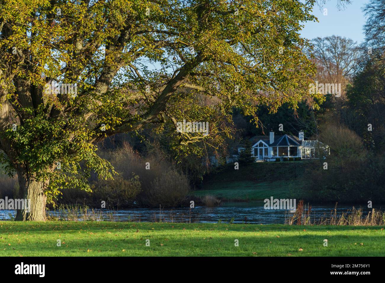 Mayfield riverside walk in Kelso, Scotland. Very end of November. Crown ...