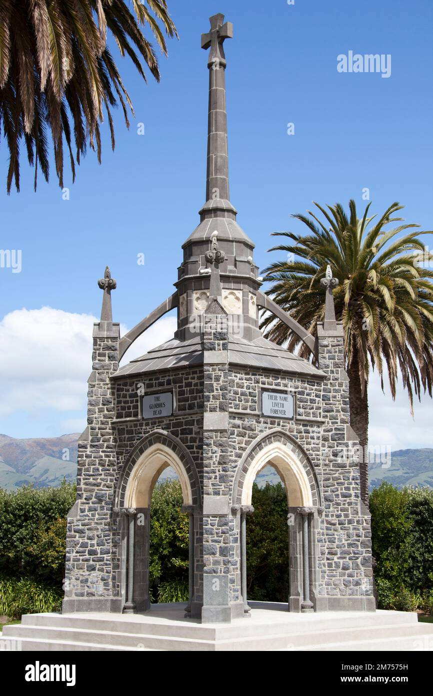 The war memorial built in 1923 in Akaroa resort town (New Zealand Stock ...